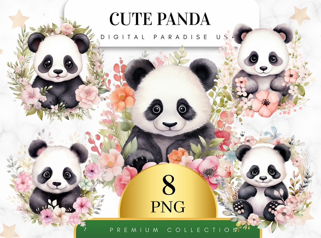 Set of 8, Cute Panda Clipart, Panda PNG, Baby Panda, Panda Bear, Jungle ...