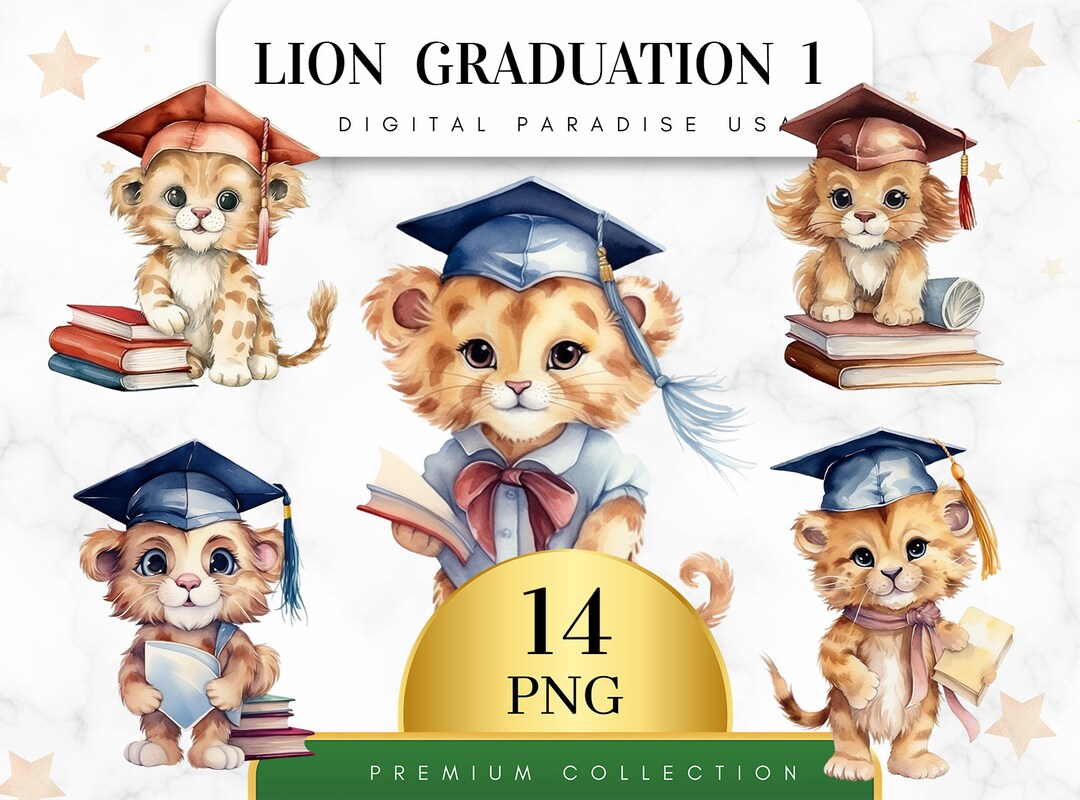 Set of 14, Lion Graduation Clipart 1, Lion PNG, Boho Lion Art ...