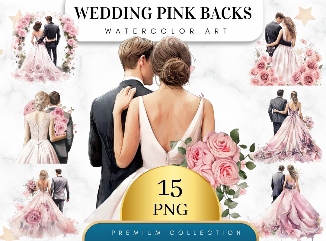 Set of 15, Wedding Couples Pink Backside, Wedding Day Clipart PNG ...
