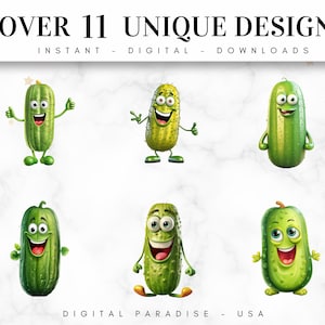 Set of 11, Happy Pickle Clipart, Pickle PNG, Watercolor Pickle, Junk ...