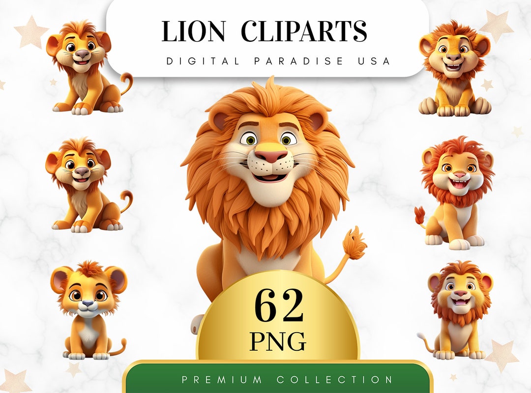 Set of 62, Lion Clipart, Lion PNG, Watercolor Lion, Jungle Animals ...