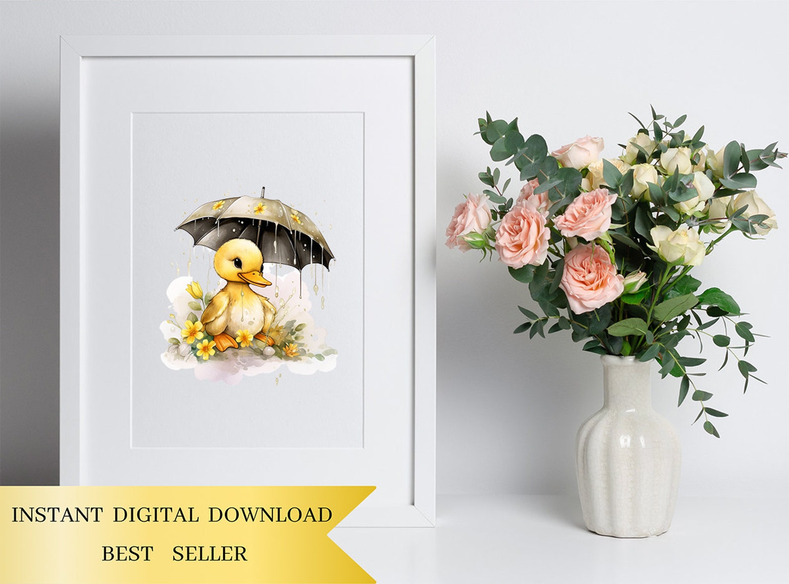 Set of 5, Duck in Rain Clipart, Duck PNG, Rainy Day Clipart, Watercolor ...