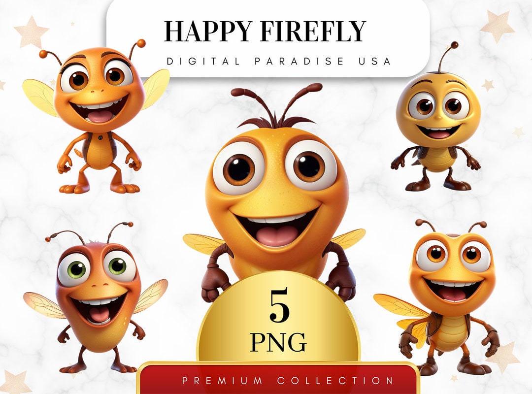 Set of 5, Happy Firefly Clipart, Firefly PNG, Summer Night Clipart ...