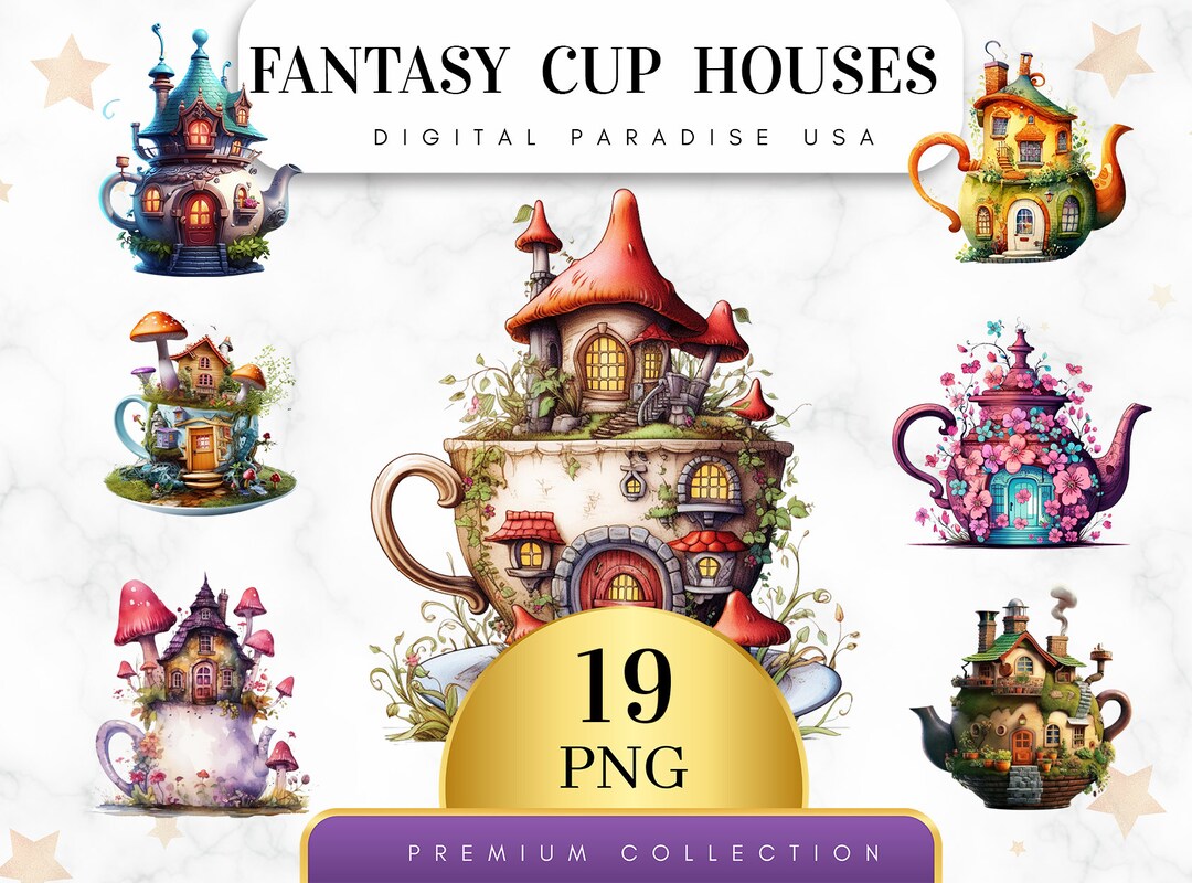 Set of 19, Fantasy Cup Houses Clipart, Cup House PNG, Digital Download ...