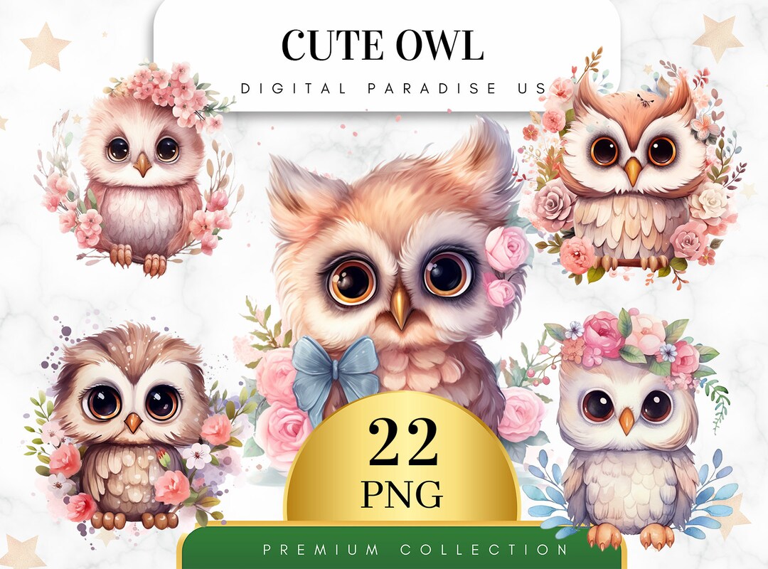 Set of 22, Cute Owl Clipart, Owl PNG, Watercolor Owl, Junk Journal Art ...