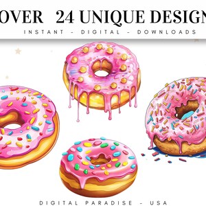 Set of 24, Watercolor Donuts Art, Donuts Clip Art, Dessert Clipart ...