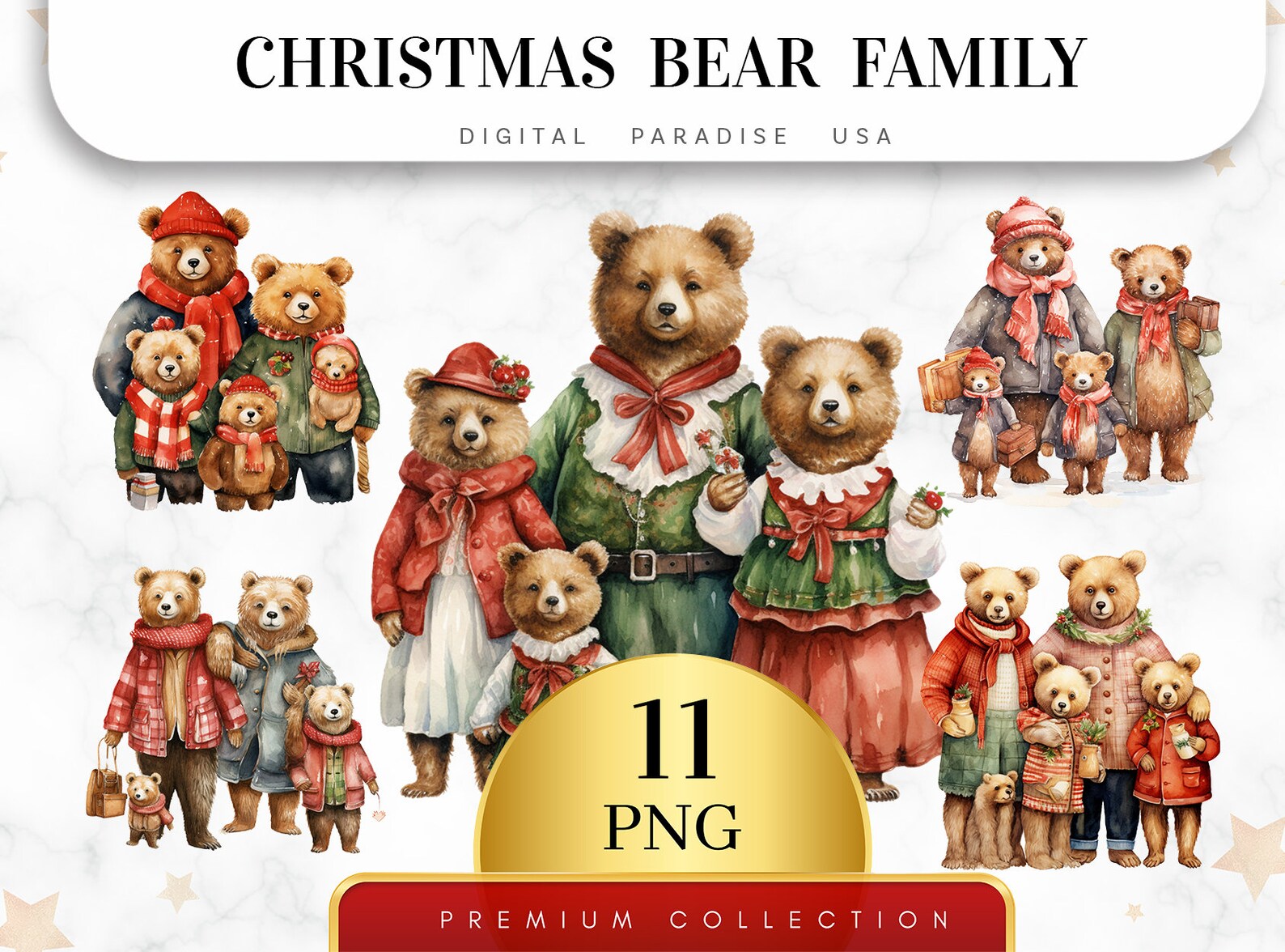 Set of 11, Christmas Bear Family Clipart, Bear Clipart, Bear PNG ...