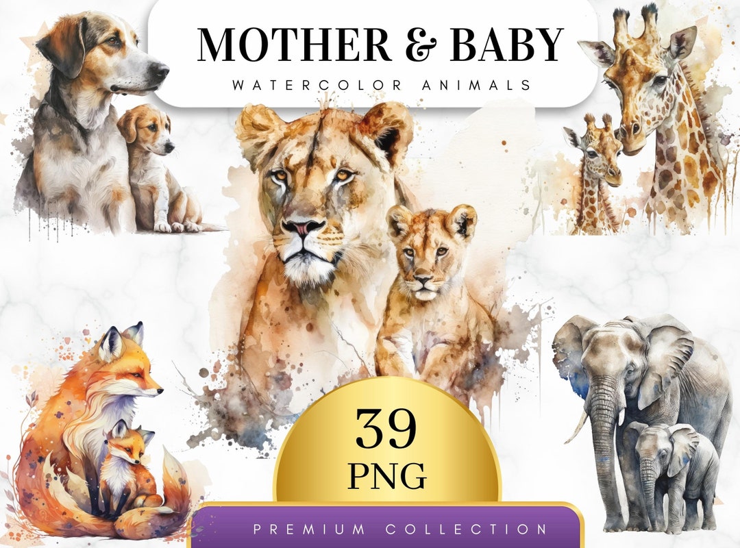 Set of 39, Mother and Baby Animal Clipart, Mother and Cub Animal ...