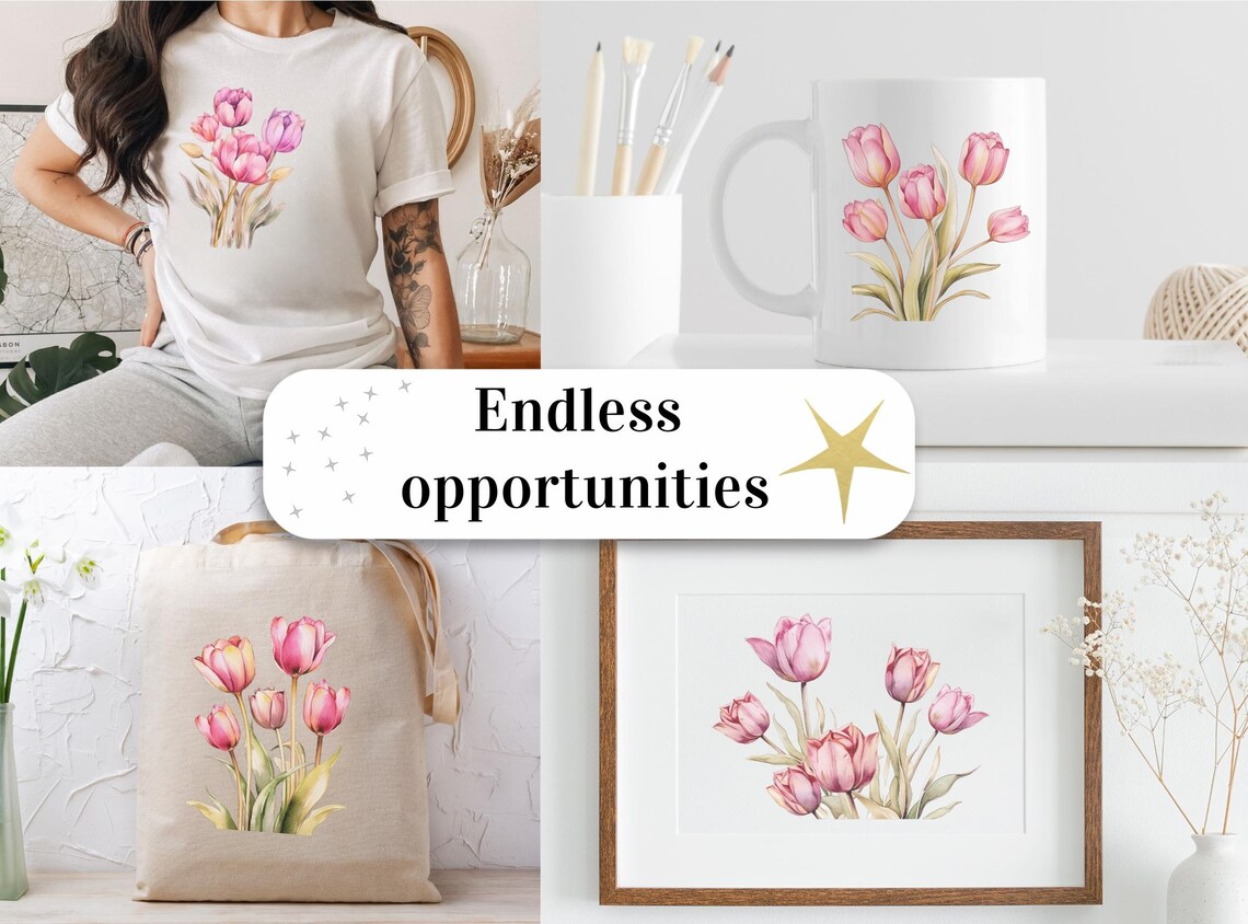 Set of 12, Watercolor Pink Tulips Clipart, Tulips PNG, Floral Clipart ...
