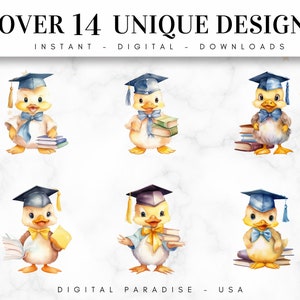 Set of 14, Duck Graduation Clipart, Duck PNG, Graduation Cap Clipart ...