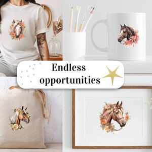 Set of 60, Floral Horses Clipart, Horse PNG, Boho Horse Art, Watercolor ...