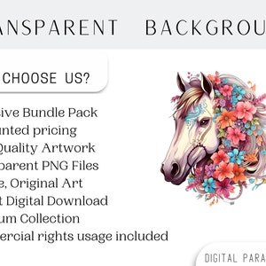 Set of 60, Floral Horses Clipart, Horse PNG, Boho Horse Art, Watercolor ...