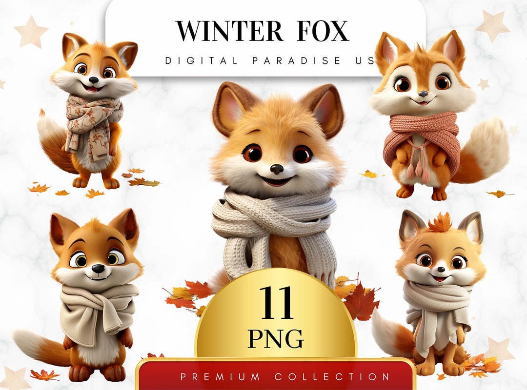 Set of 11, Winter Fox Clipart, Fox PNG, Winter Animals, Forest Animals ...