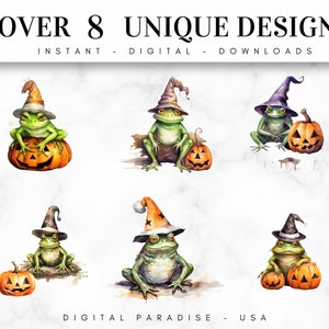 Set of 8, Halloween Frog Clipart, Frog PNG, Spooky Frog, Halloween ...