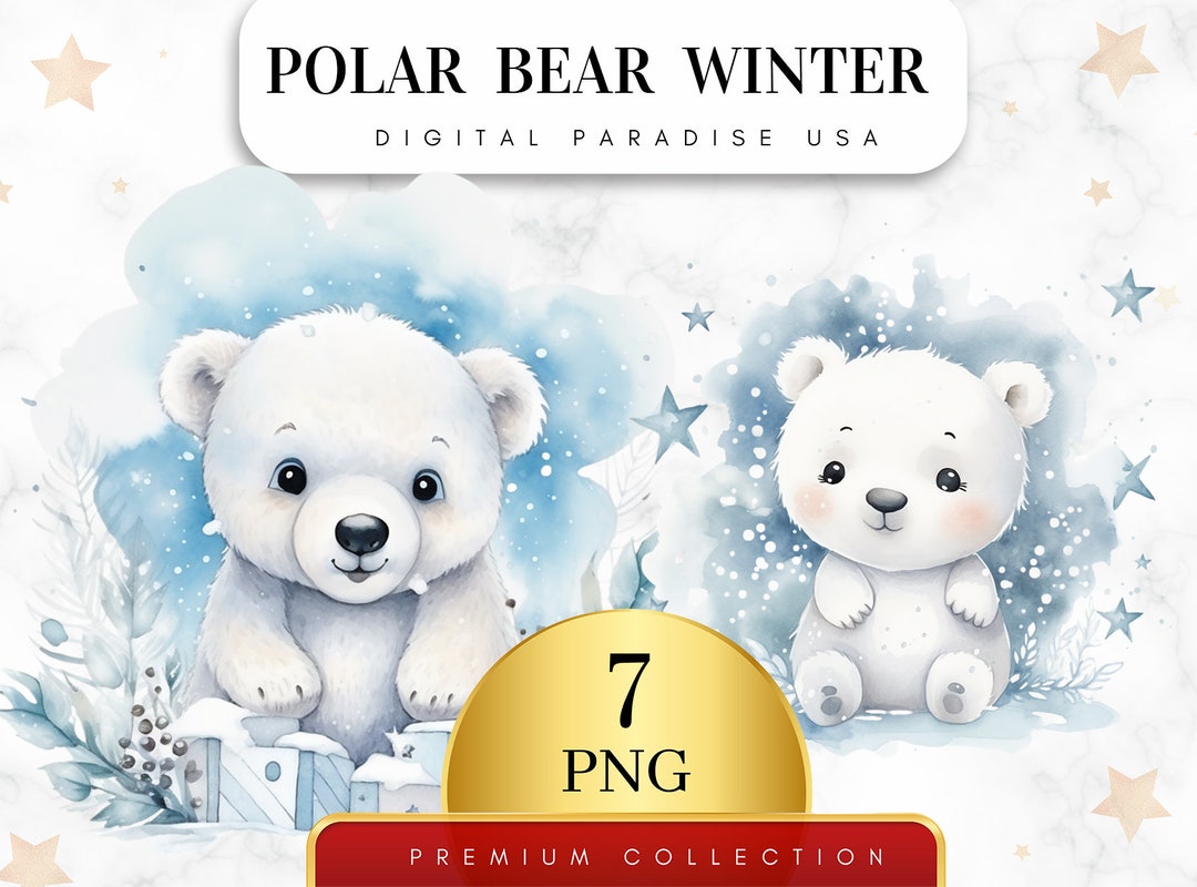 Set of 7, Winter Polar Bear Clipart, Polar Bear PNG, Arctic Animal ...