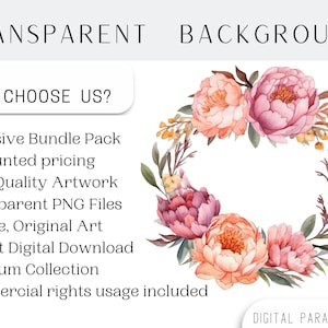 Set of 11, Watercolor Peonies Wreaths, Peonies Floral Clipart ...