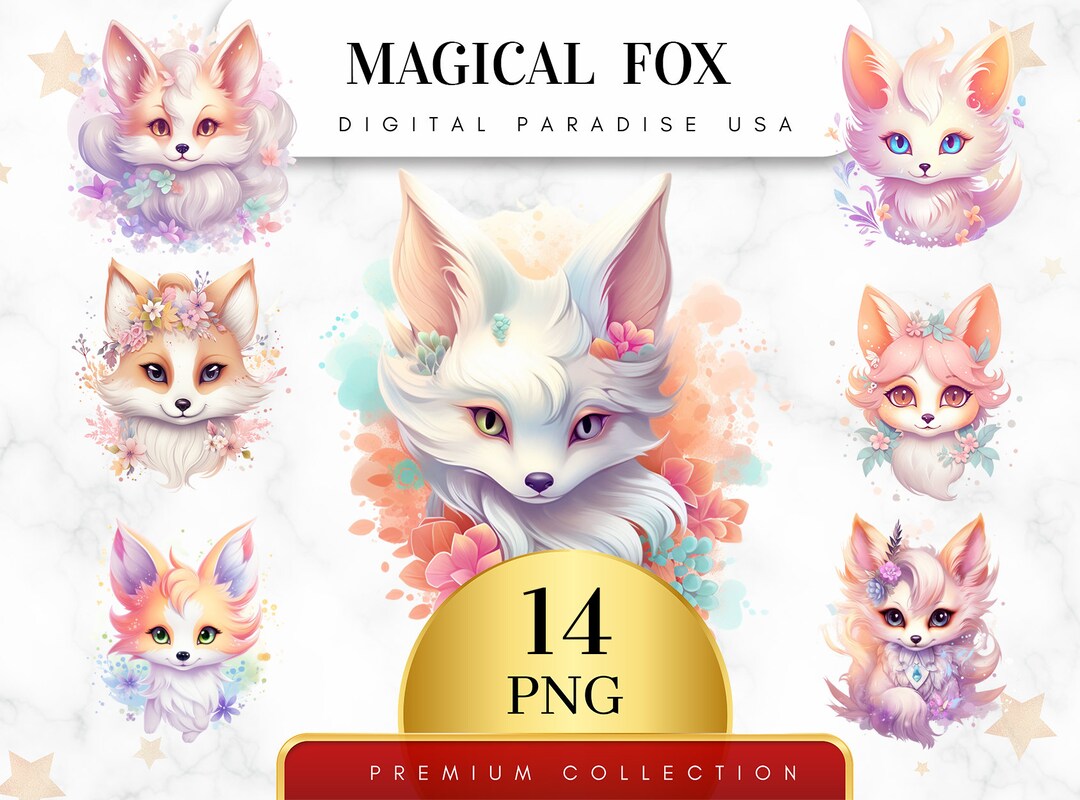 Set of 14, Magical Fox Clipart, Fox PNG, Watercolor Fox, Fox Clipart ...