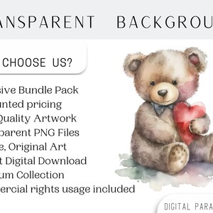 Set of 10, Watercolor Teddy Bears in Love, Teddy Bear PNG, Nursery Art, Kawaii Teddy Bear ...