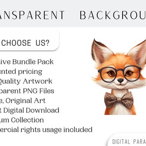 Set of 11, Fox With Glasses Clipart 2, Fox PNG, Cute Fox, Watercolor ...
