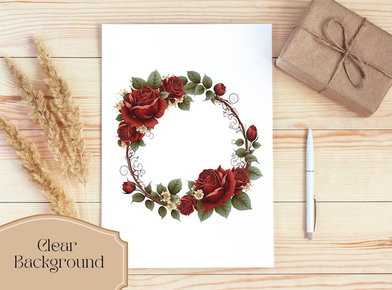 Set of 15 Watercolor Rose Wreath Red Roses Red Rose Wreath - Etsy