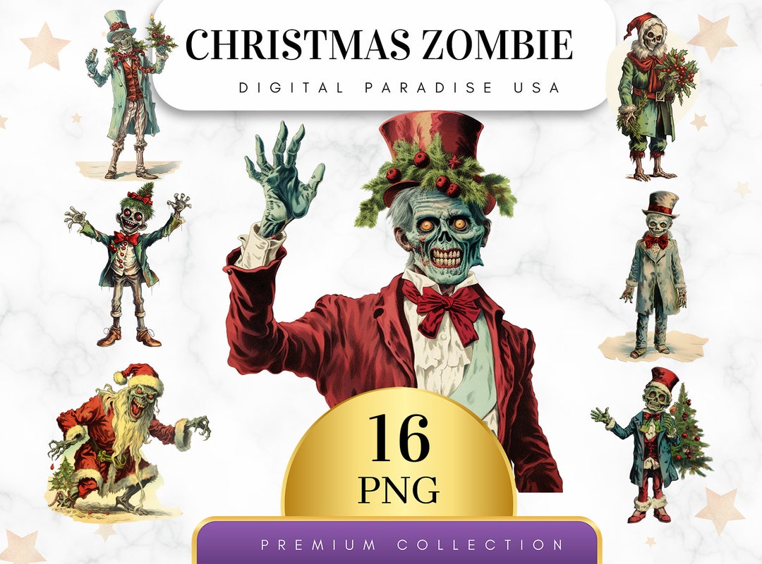 Set of 16, Christmas Zombie Clipart, Zombie PNG, Zombie Apocalypse Art ...