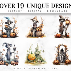 Set of 19, Halloween Gardens Clipart Bundle, Pumpkin Clipart, Ghost ...