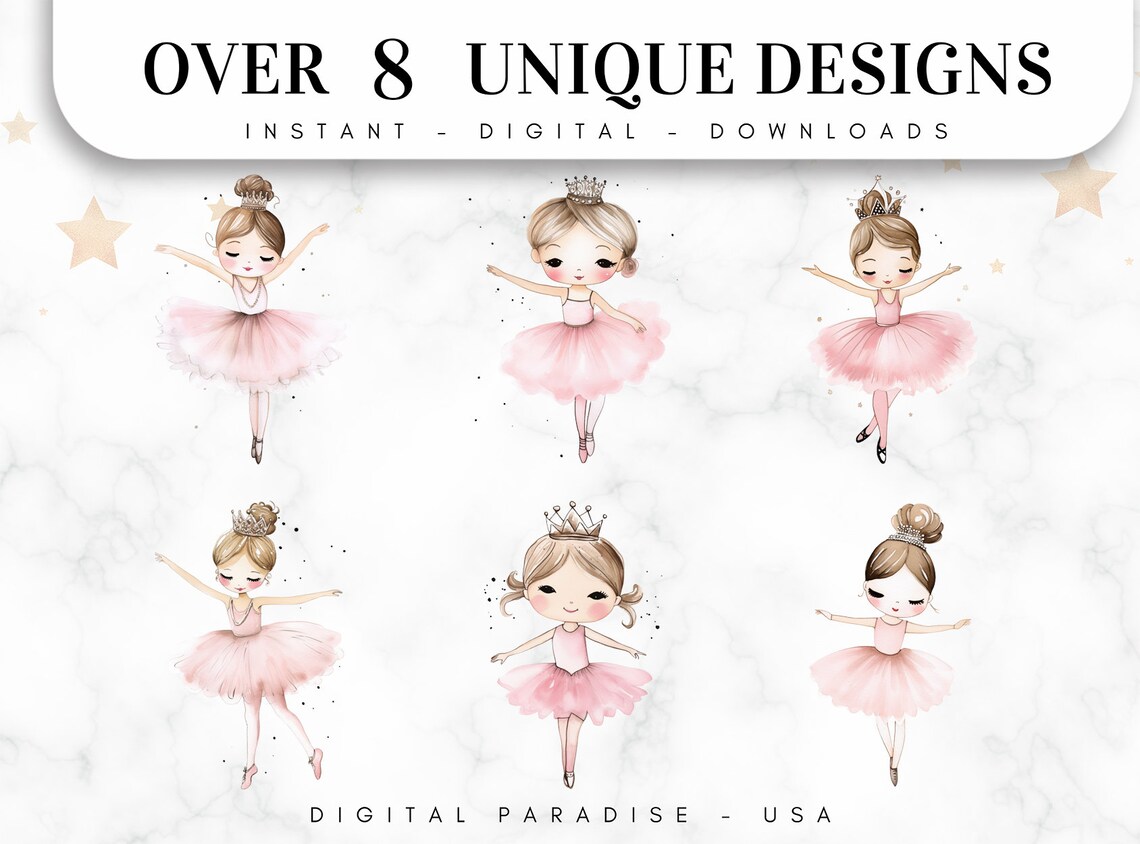 Set of 8, Cute Ballerina Clipart, Ballerina PNG, Ballet Dancer Clipart ...
