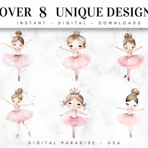 Set of 8, Cute Ballerina Clipart, Ballerina PNG, Ballet Dancer Clipart ...