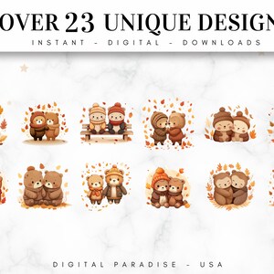 Set of 23, Autumn Bears Clipart, Bear PNG, Fall Bears, Woodland Animals ...