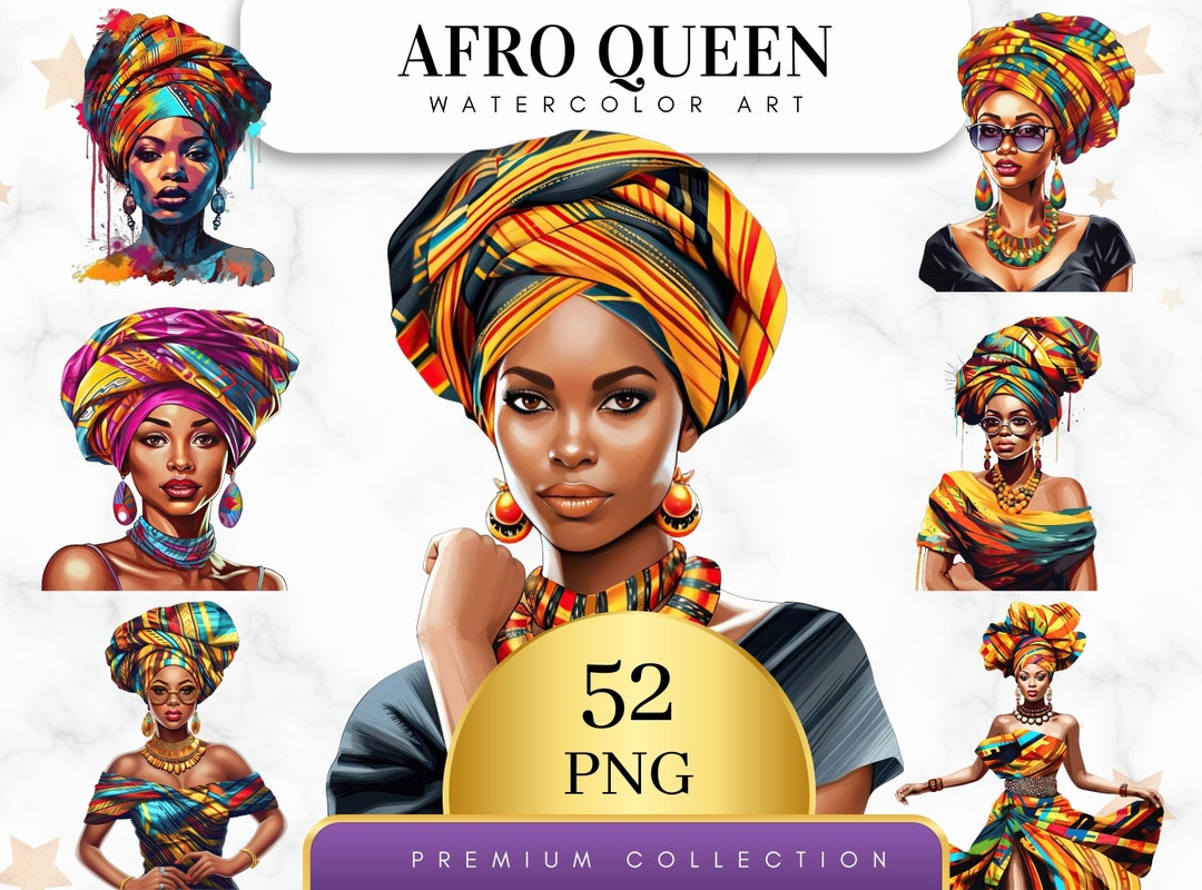 Set of 52, Watercolor Afro Queen Clipart, Afro Woman Png, Afro Girl ...
