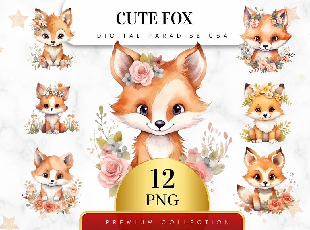 Set of 12, Cute Fox Clipart, Fox PNG, Woodland Animal, Fox Illustration ...