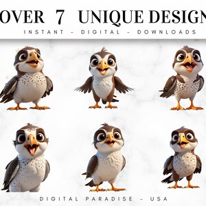 Set of 7, Happy Falcon Clipart, Falcon PNG, Cute Bird Clipart, Kids ...