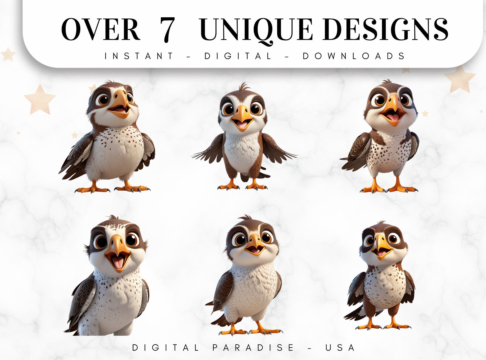 Set of 7, Happy Falcon Clipart, Falcon PNG, Cute Bird Clipart, Kids ...