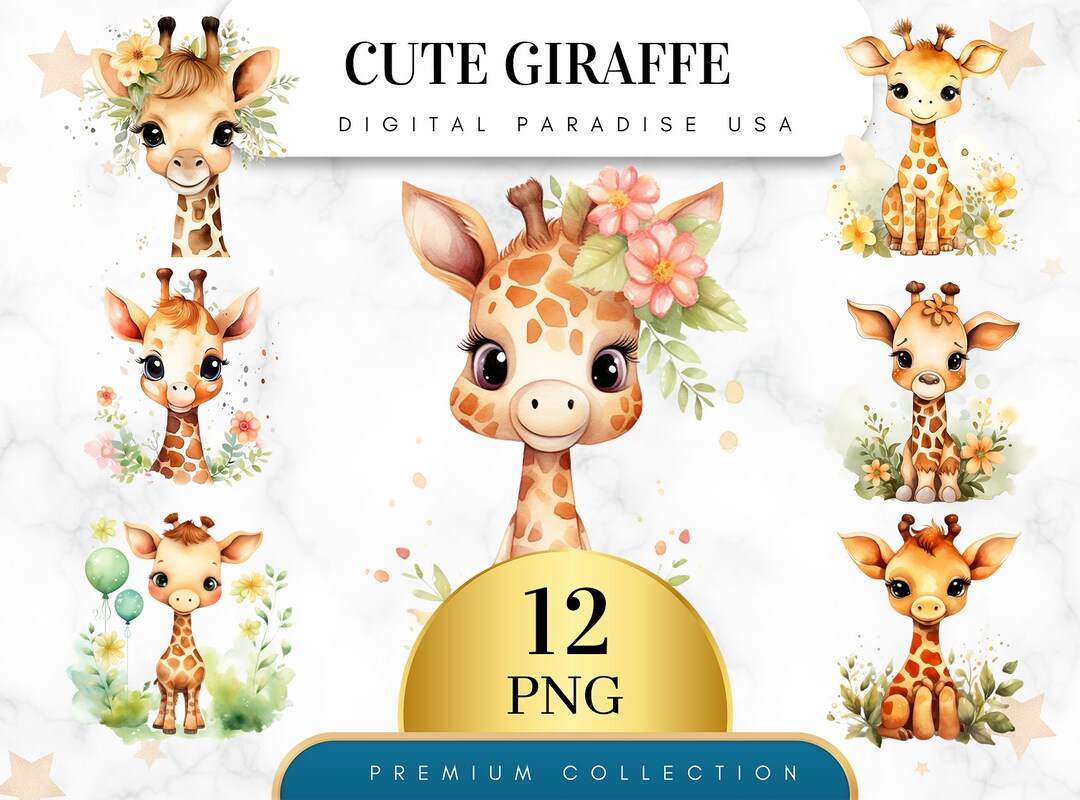 Set of 12, Cute Giraffe Clipart, Giraffe PNG, Baby Animal Clipart ...