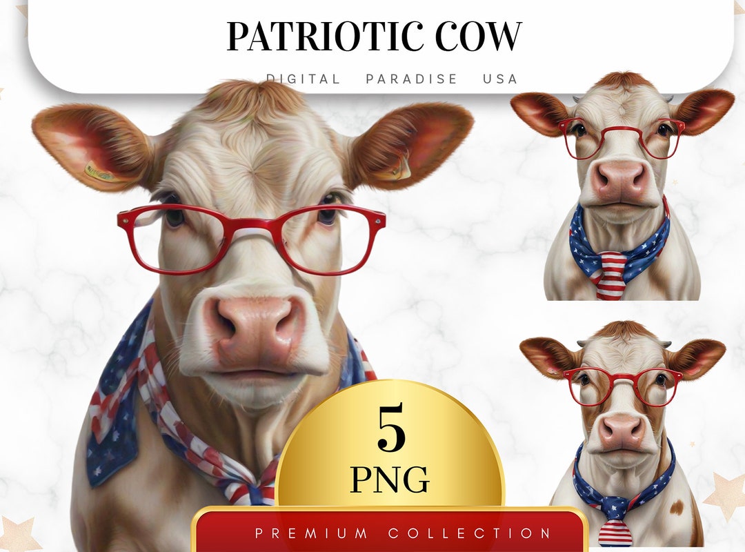 Set of 5, Patriotic Cow Clipart, American Cow PNG, July 4th Clipart ...