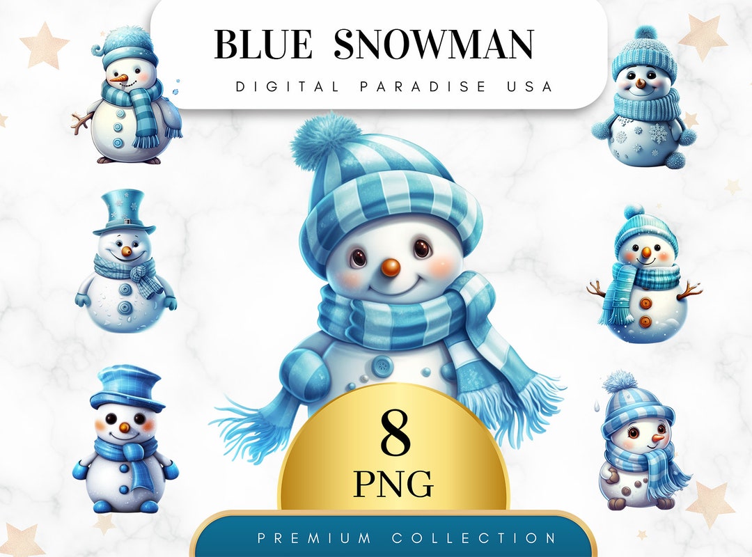 Set of 8, Blue Snowman Clipart, Snowman PNG, Winter Clipart, Christmas ...
