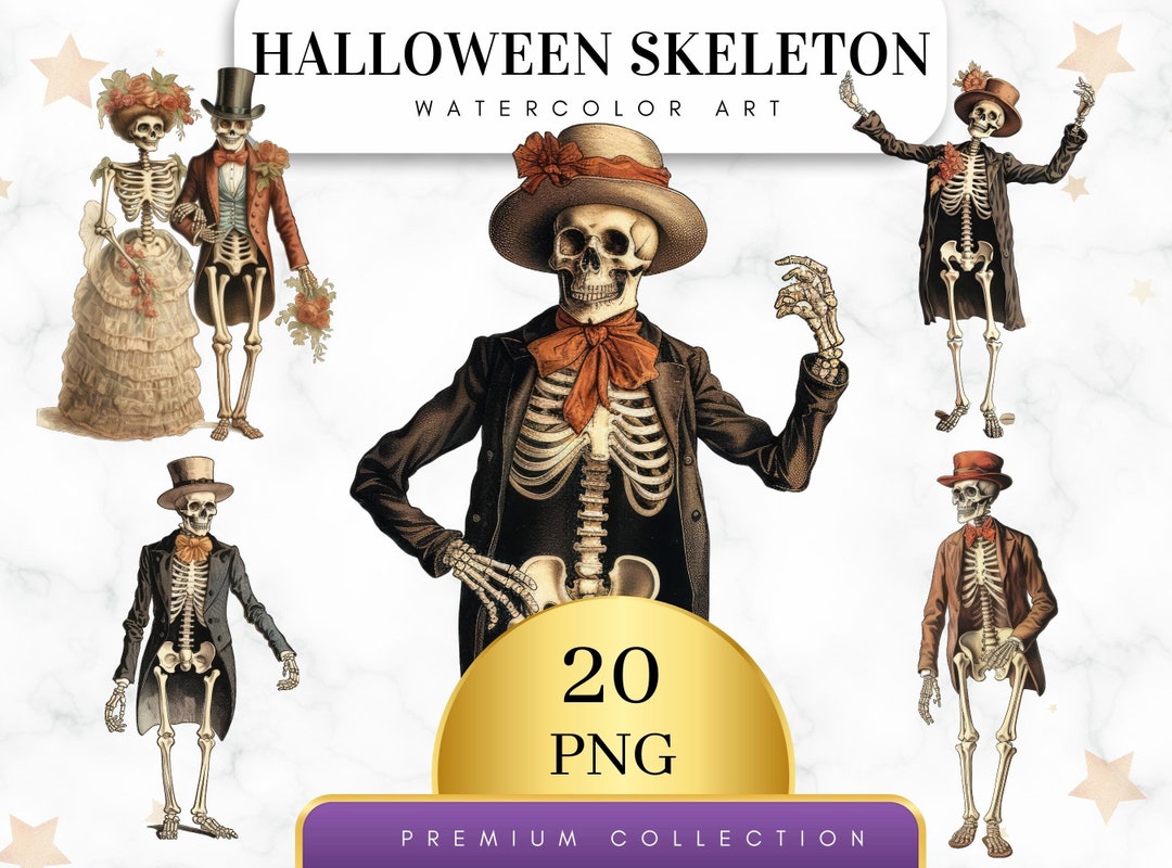 Set of 20, Halloween Skeleton Clipart, Skeleton PNG, Spooky Skeleton ...