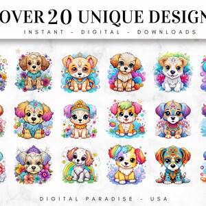 Set of 20 Colorful Puppy Clipart Puppy PNG Puppy Clipart - Etsy