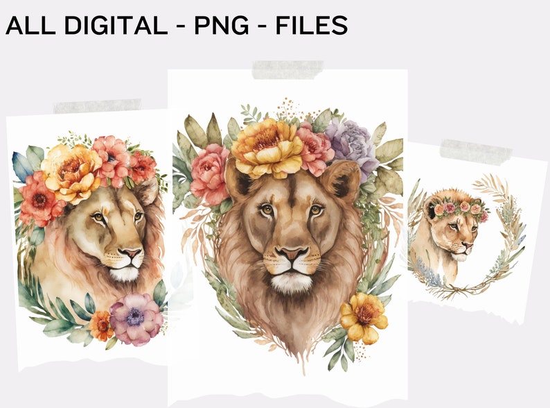 Set of 8 Watercolor Lion Clipart Lion PNG Boho Lion Set - Etsy
