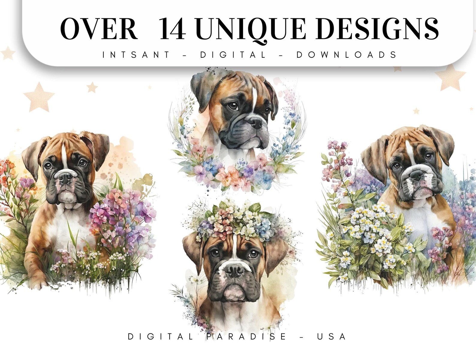 Set of 14 Watercolor Boxer Dog Clipart Spring Boxer Dog With - Etsy