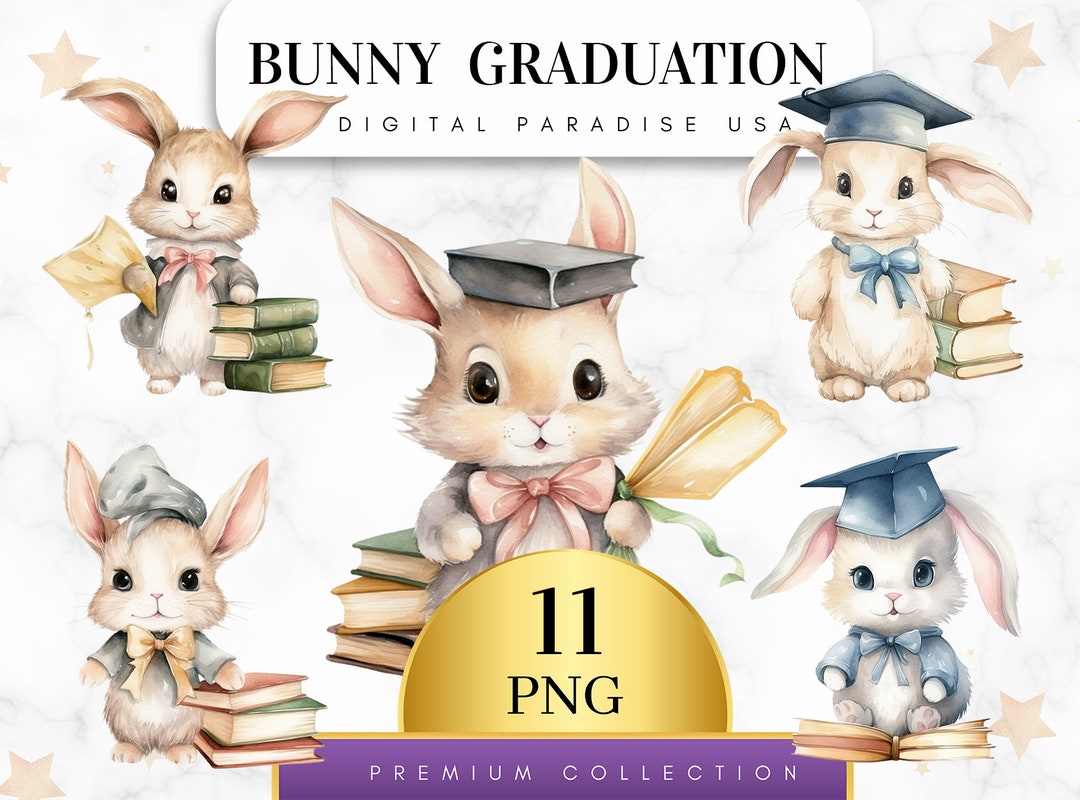 Set of 11, Bunny Graduation Clipart, Graduation Bunny, Bunny PNG ...
