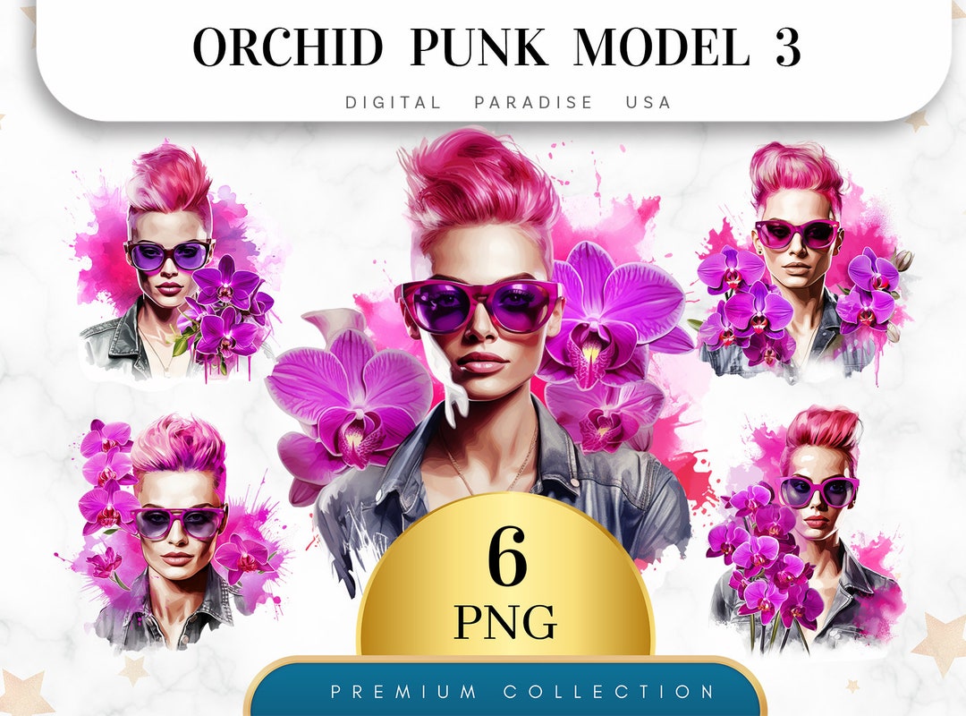 Set of 6, Orchid Punk Model Clipart 3, Punk Rock, Punk Subculture, Punk ...