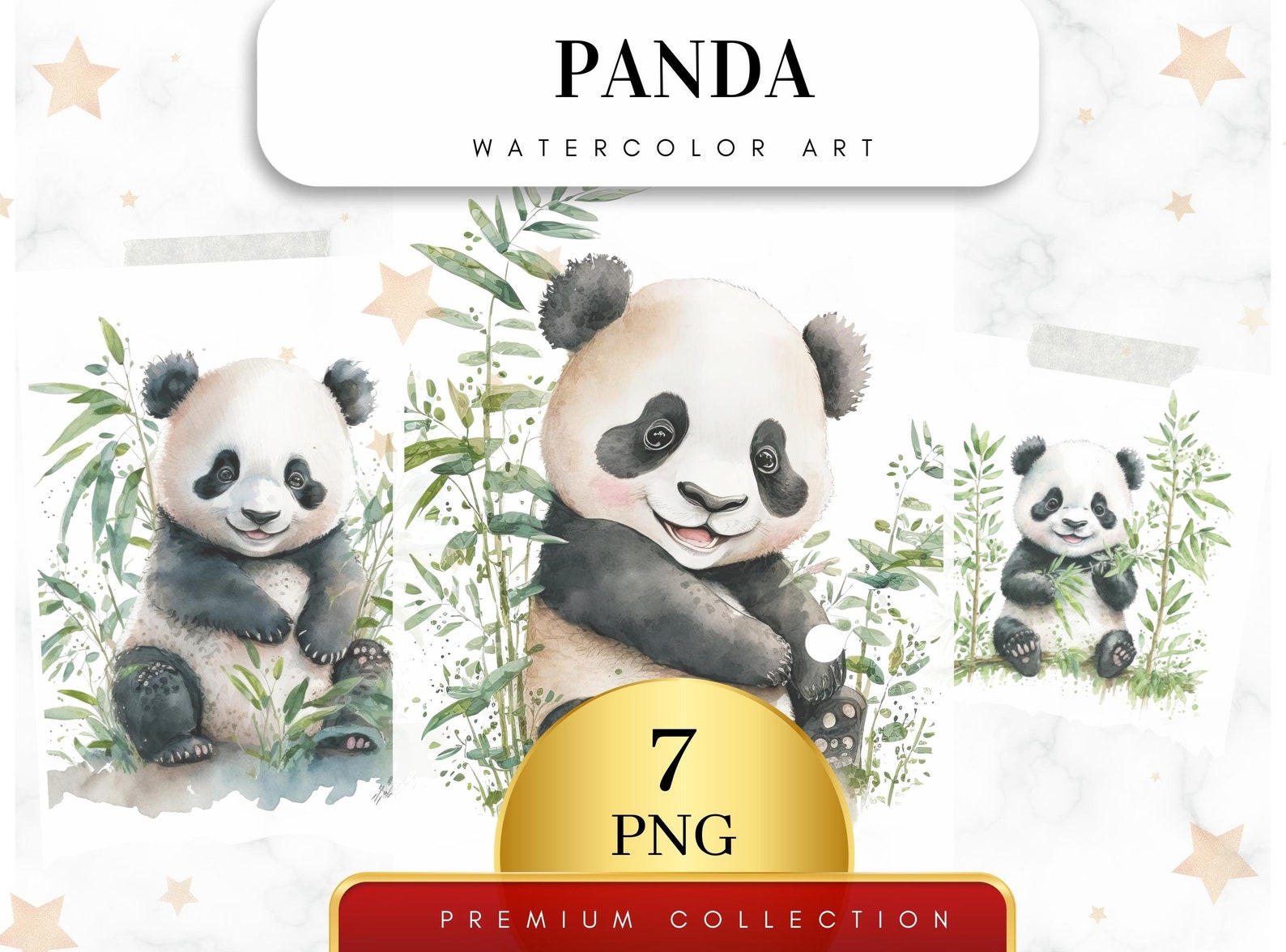 Set of 7 Watercolor Panda Clip Art Floral Panda Png - Etsy