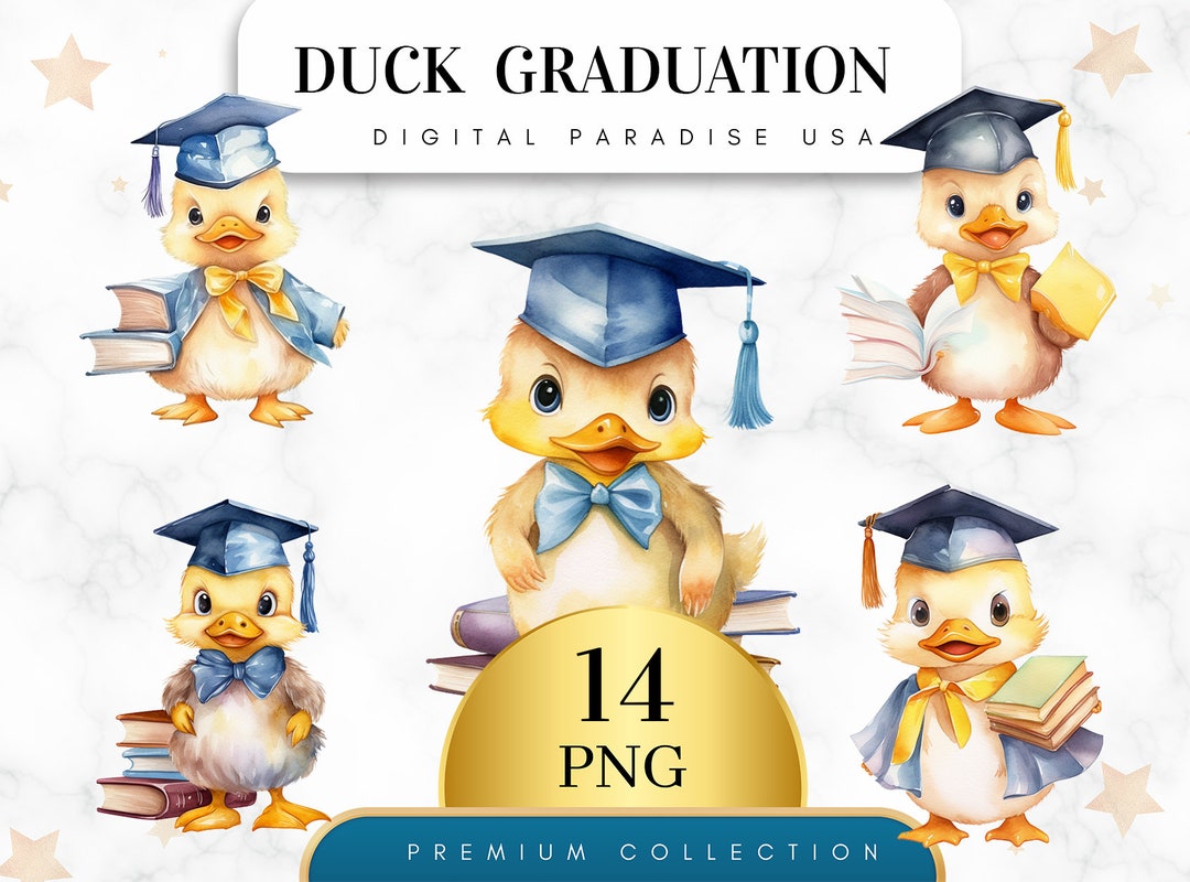 Set of 14, Duck Graduation Clipart, Duck PNG, Graduation Cap Clipart ...