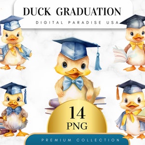Set of 14, Duck Graduation Clipart, Duck PNG, Graduation Cap Clipart ...