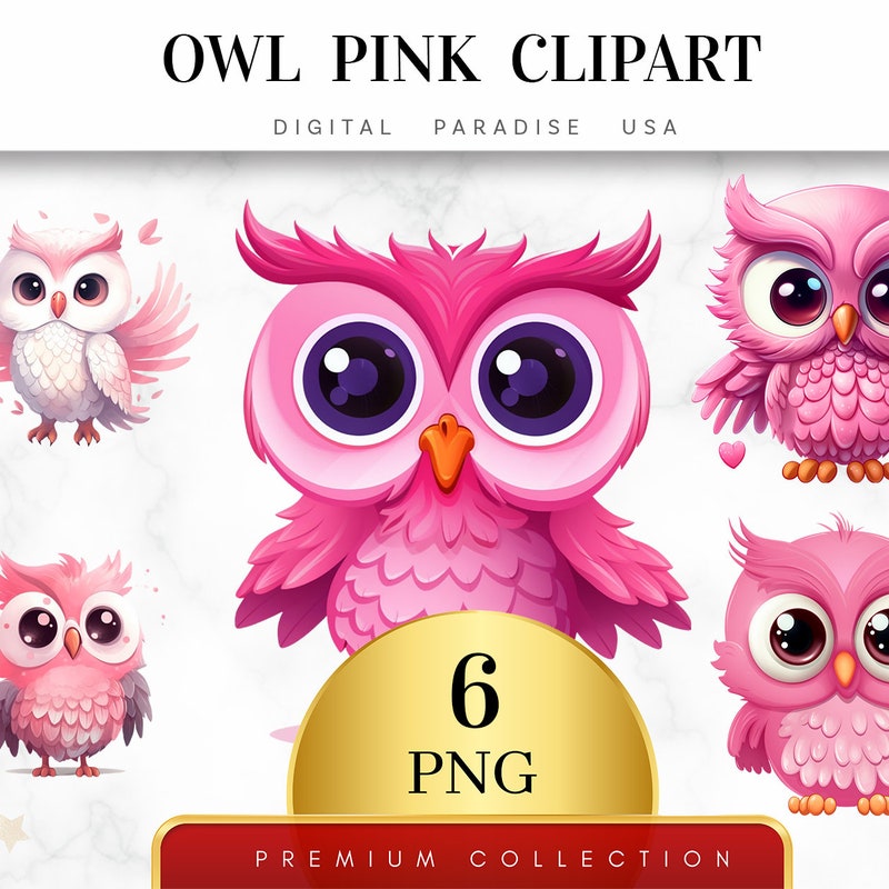 Pink Owl Clipart - Etsy