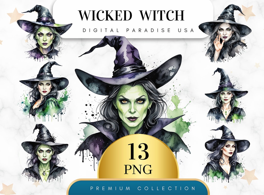 Set of 13, Wicked Witch Clipart, Halloween Clipart, Witch PNG, Spooky ...