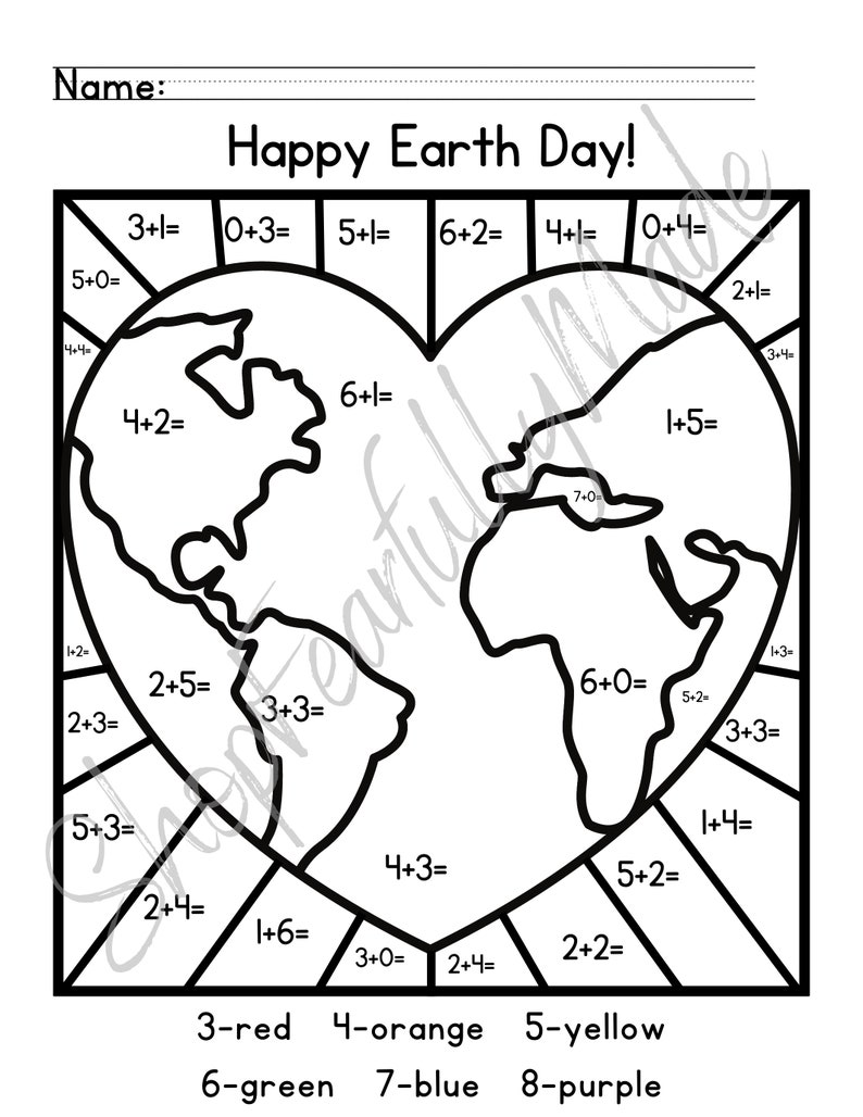 Earth Day Coloring (color by Number, Letter, Addition, Subtraction ...