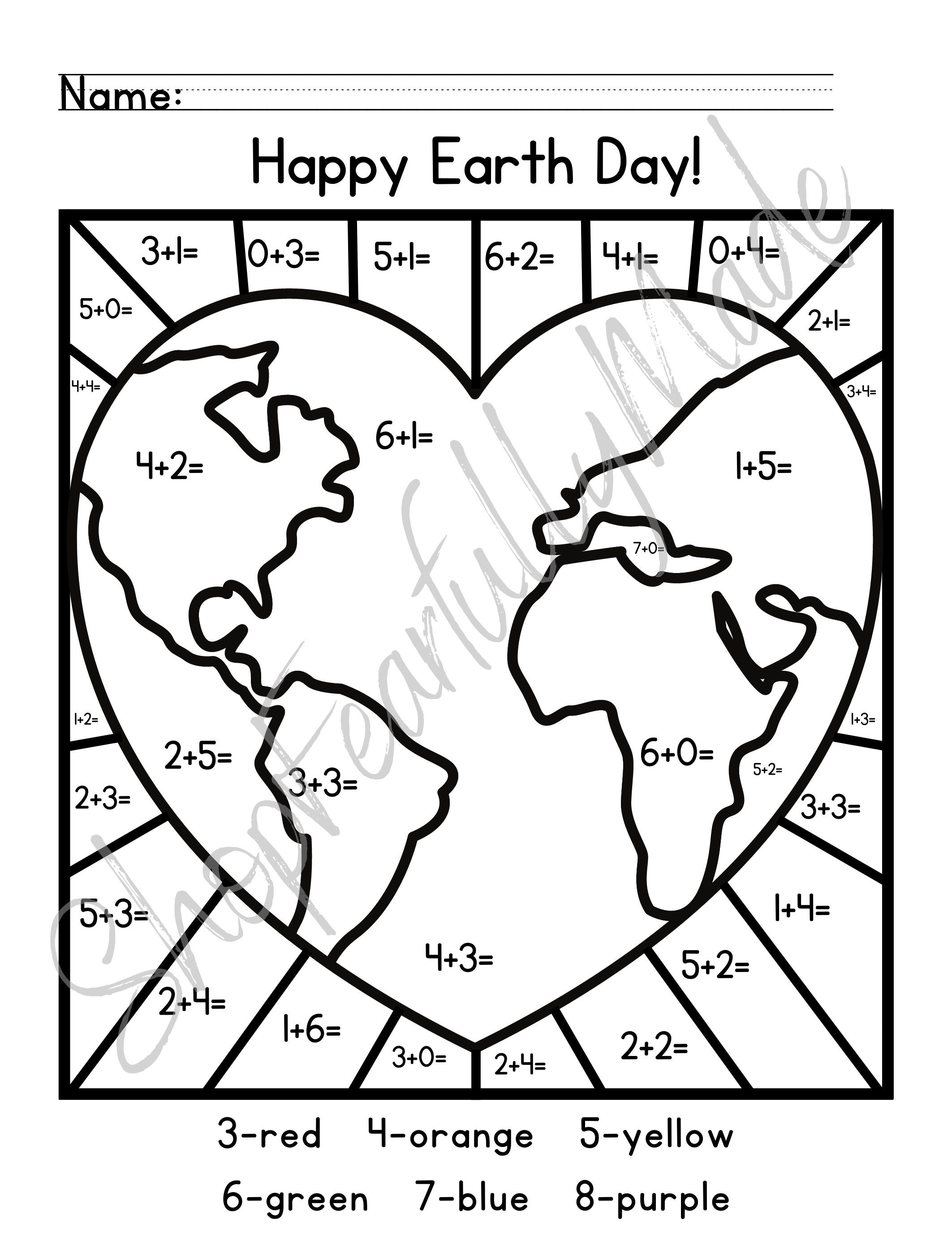 Earth Day Coloring (color by Number, Letter, Addition, Subtraction ...