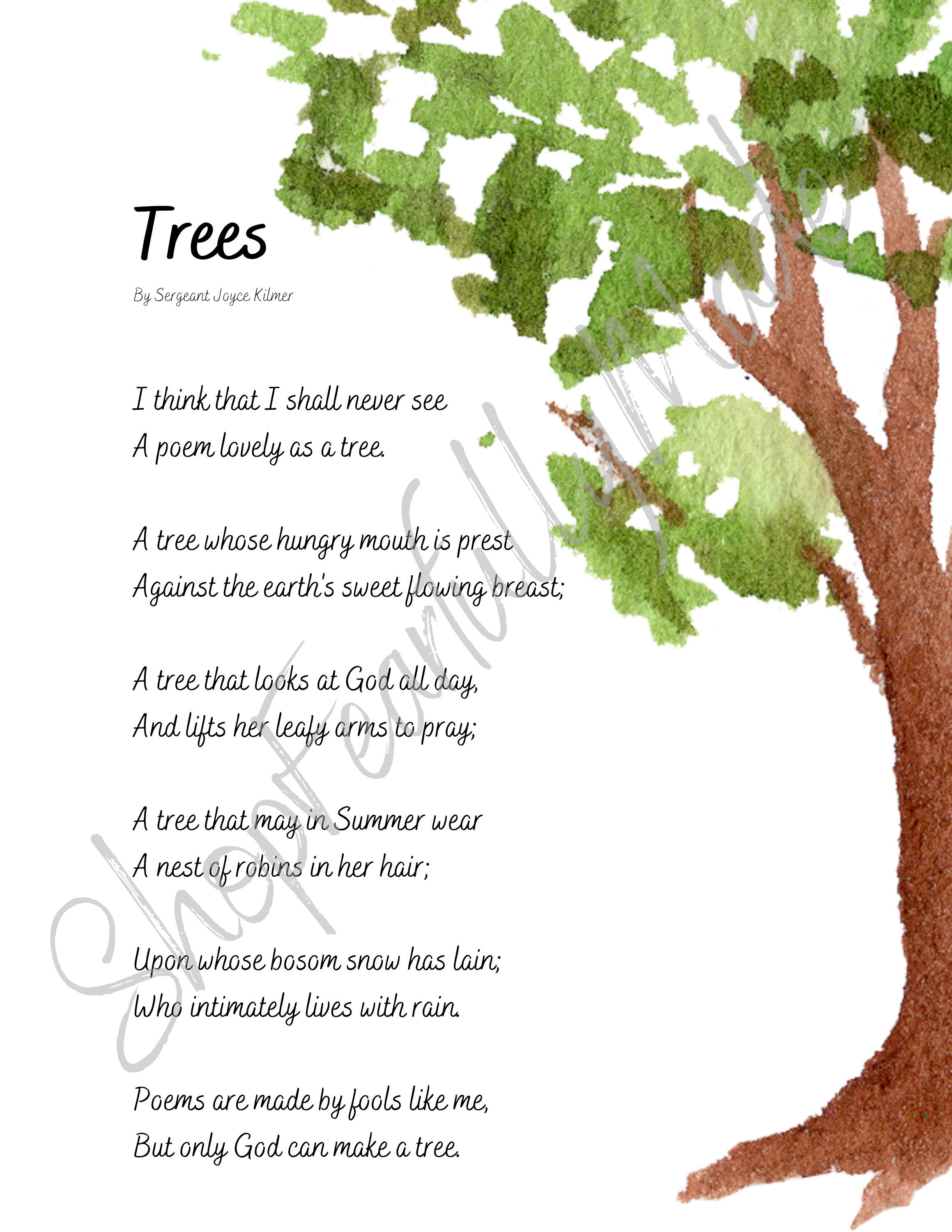 Trees Poem Printable Wall Hanging - Etsy